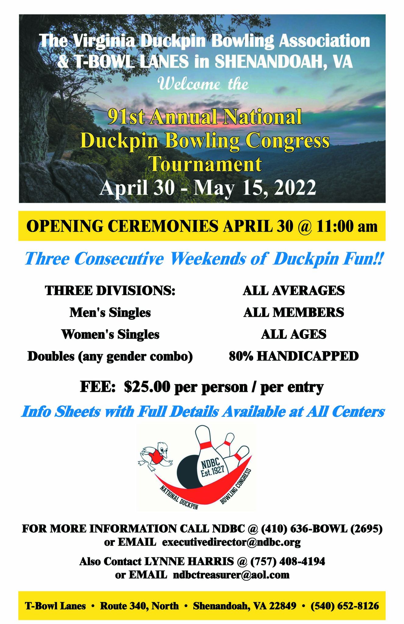 91st Annual National Duckpin Bowling Congress Tournament | Luray-Page ...