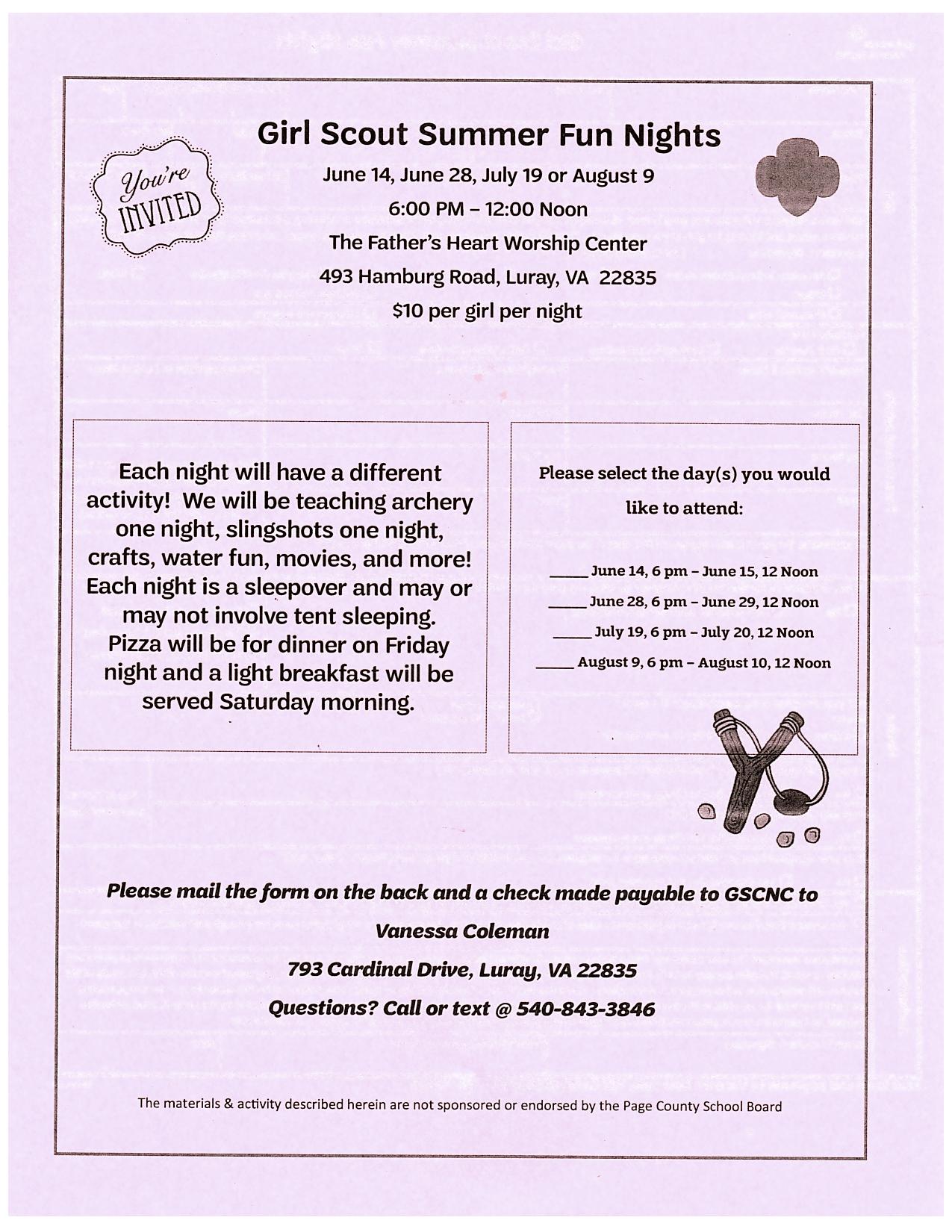 Page County Girl Scouts Summer Fun Nights | Luray-Page Chamber of Commerce