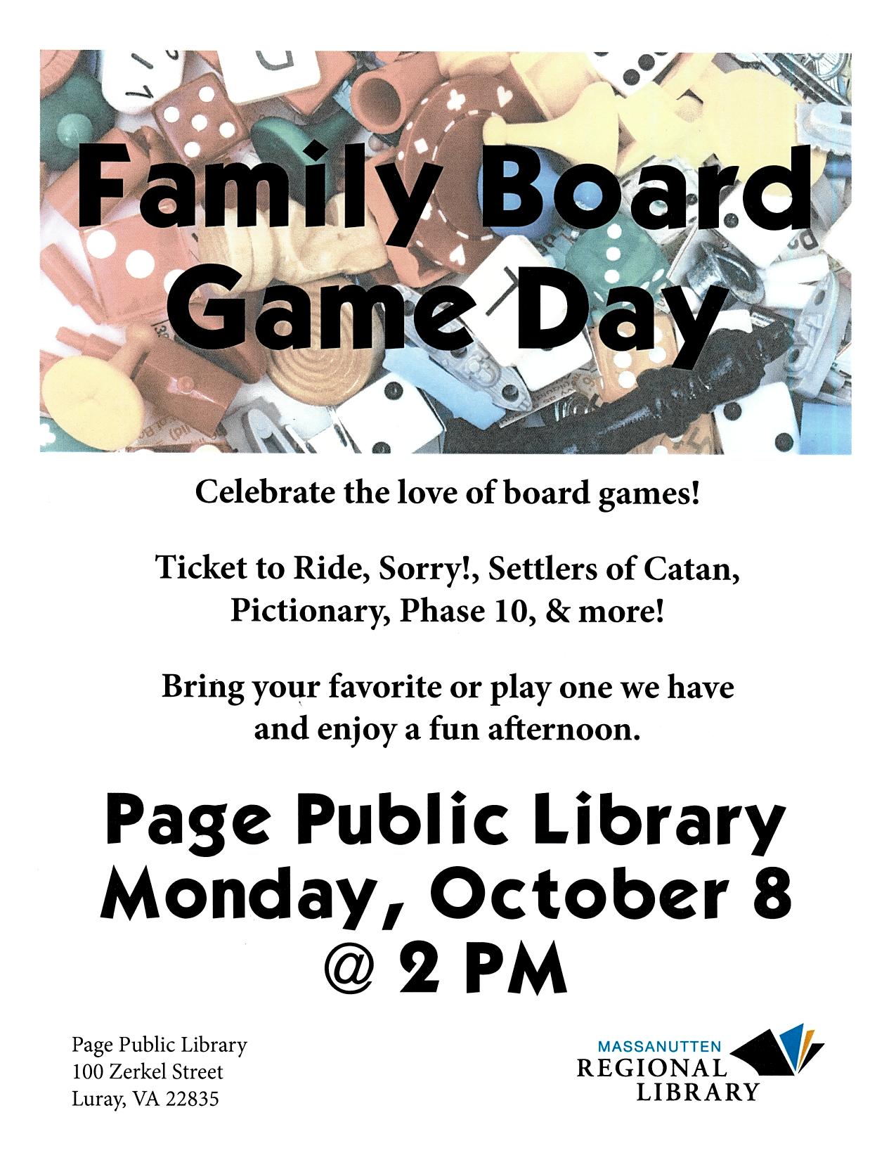 Family Board Game Day | Luray-Page Chamber of Commerce