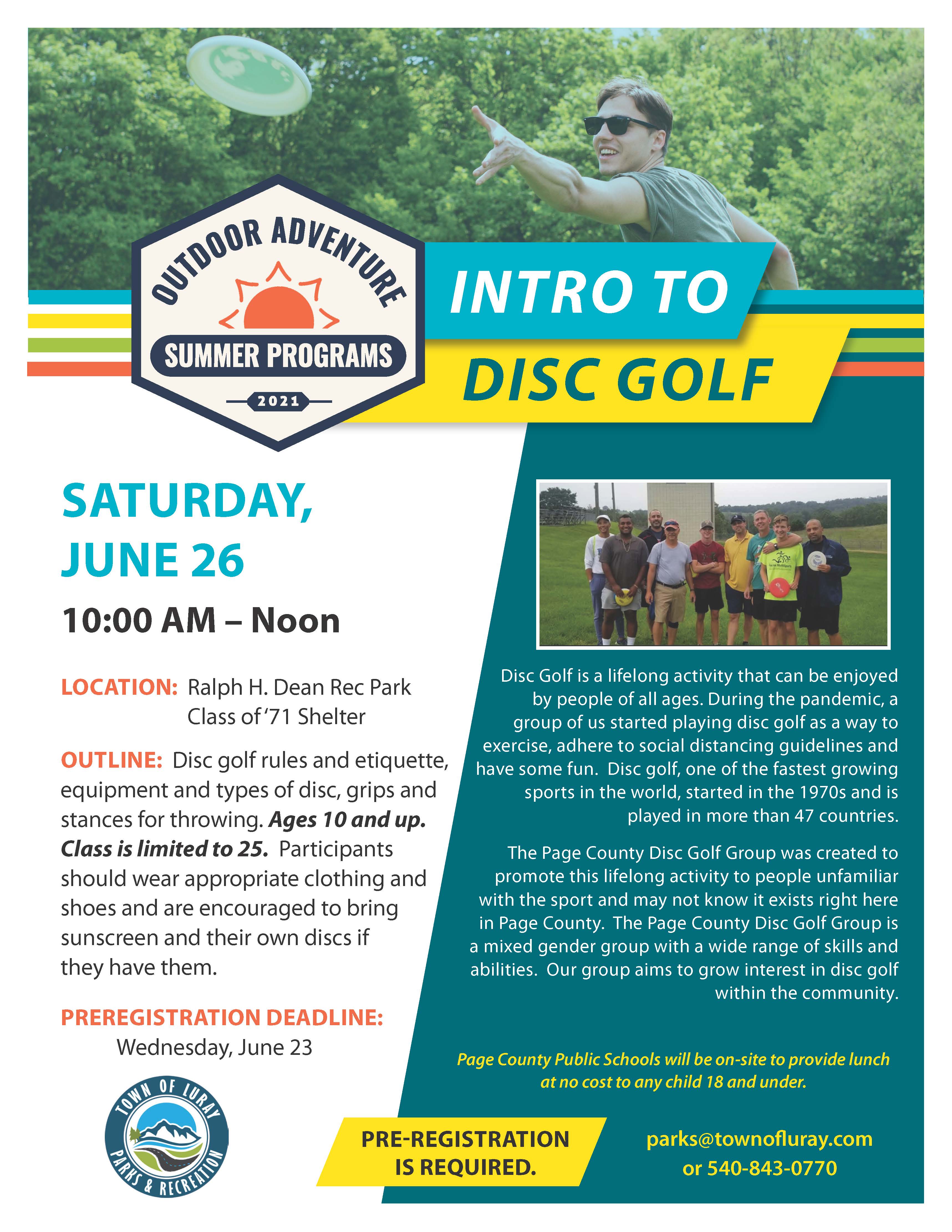 Town of Luray Summer Program - Intro to Disc Golf | Luray-Page Chamber ...